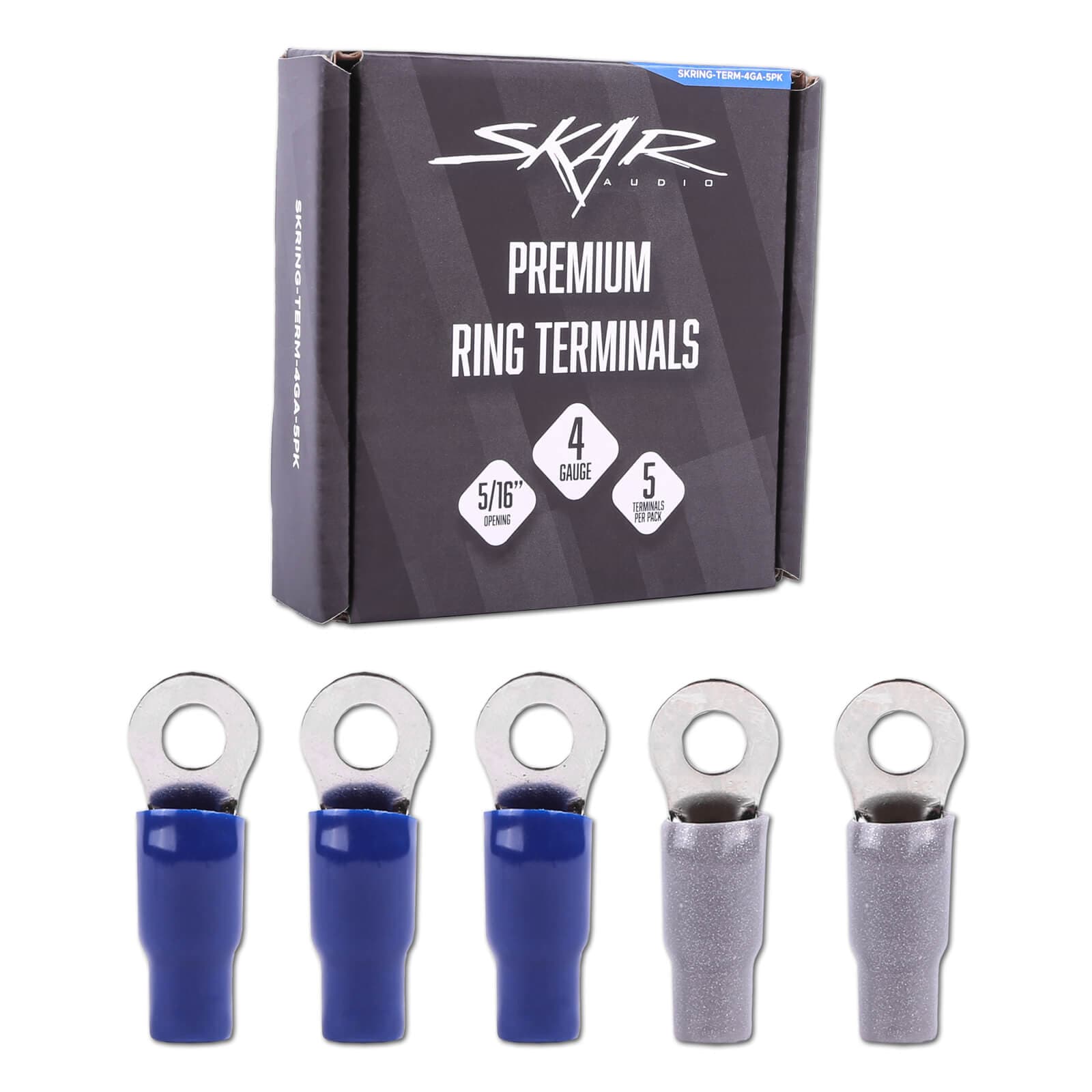 4 AWG 5/16" Nickel Plated Premium Ring Terminals (5-Pack) - Skar Audio